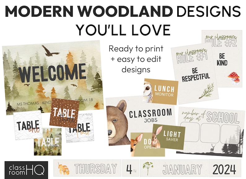 Woodland Classroom Decor Bundle | Editable Classroom Setup Forest Theme ...