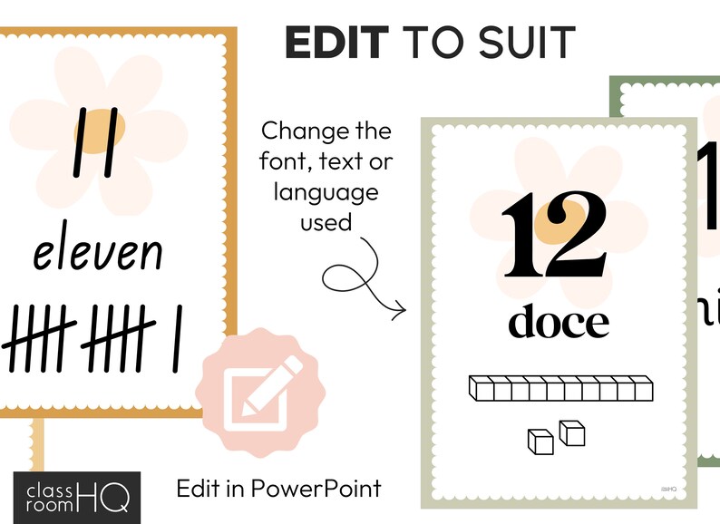 Vintage Retro Daisy Calm Classroom Theme Editable Number Posters HAZY ...