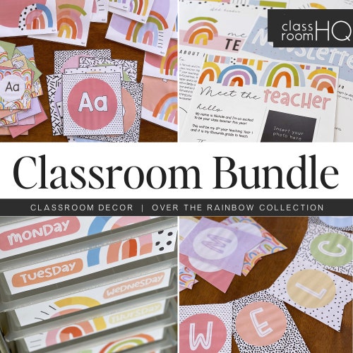 Boho Rainbow Calm Color Classroom Decor Bundle Inspirational - Etsy