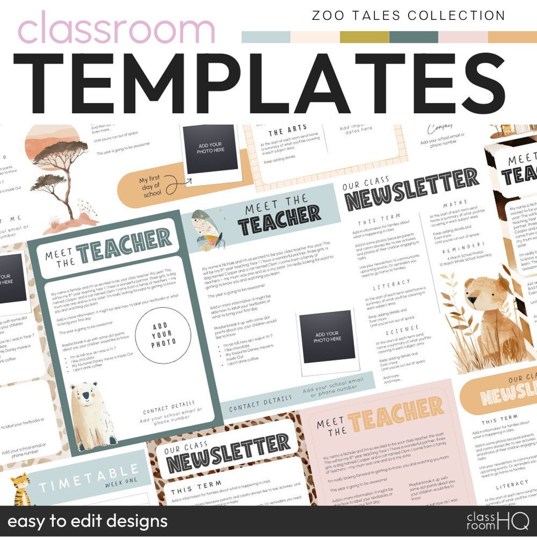 Wild Animal Zoo Theme Editable Meet the Teacher Templates and Class ...