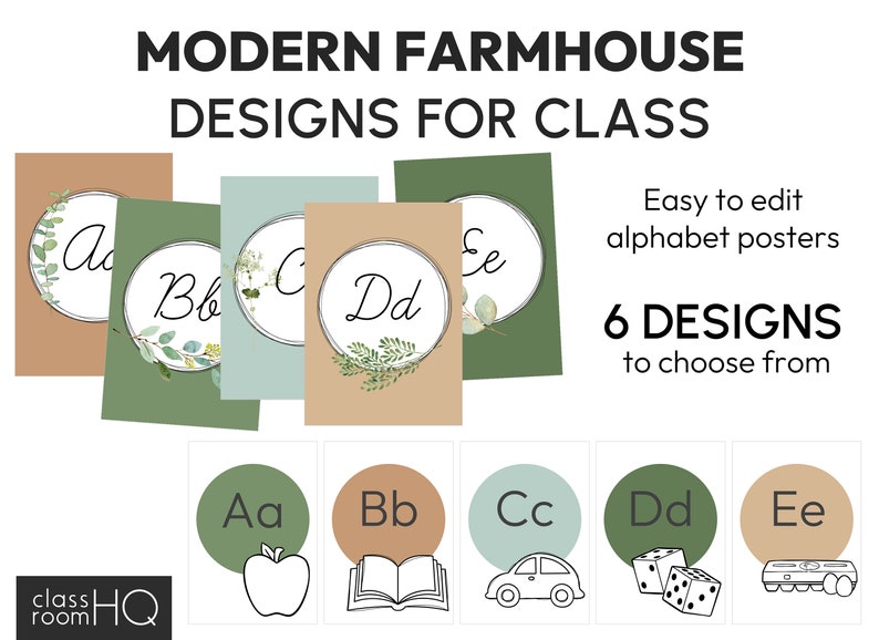 Botanical Greenery Theme Classroom Decor Alphabet Posters | MODERN ...