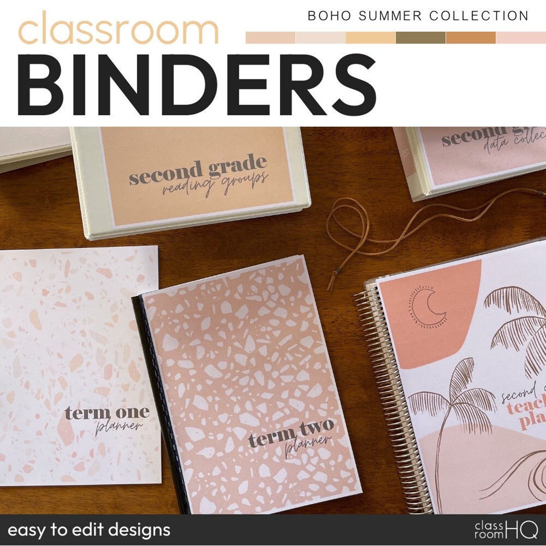 Modern Neutral Boho Theme Classroom Decor Editable Binder Covers and ...