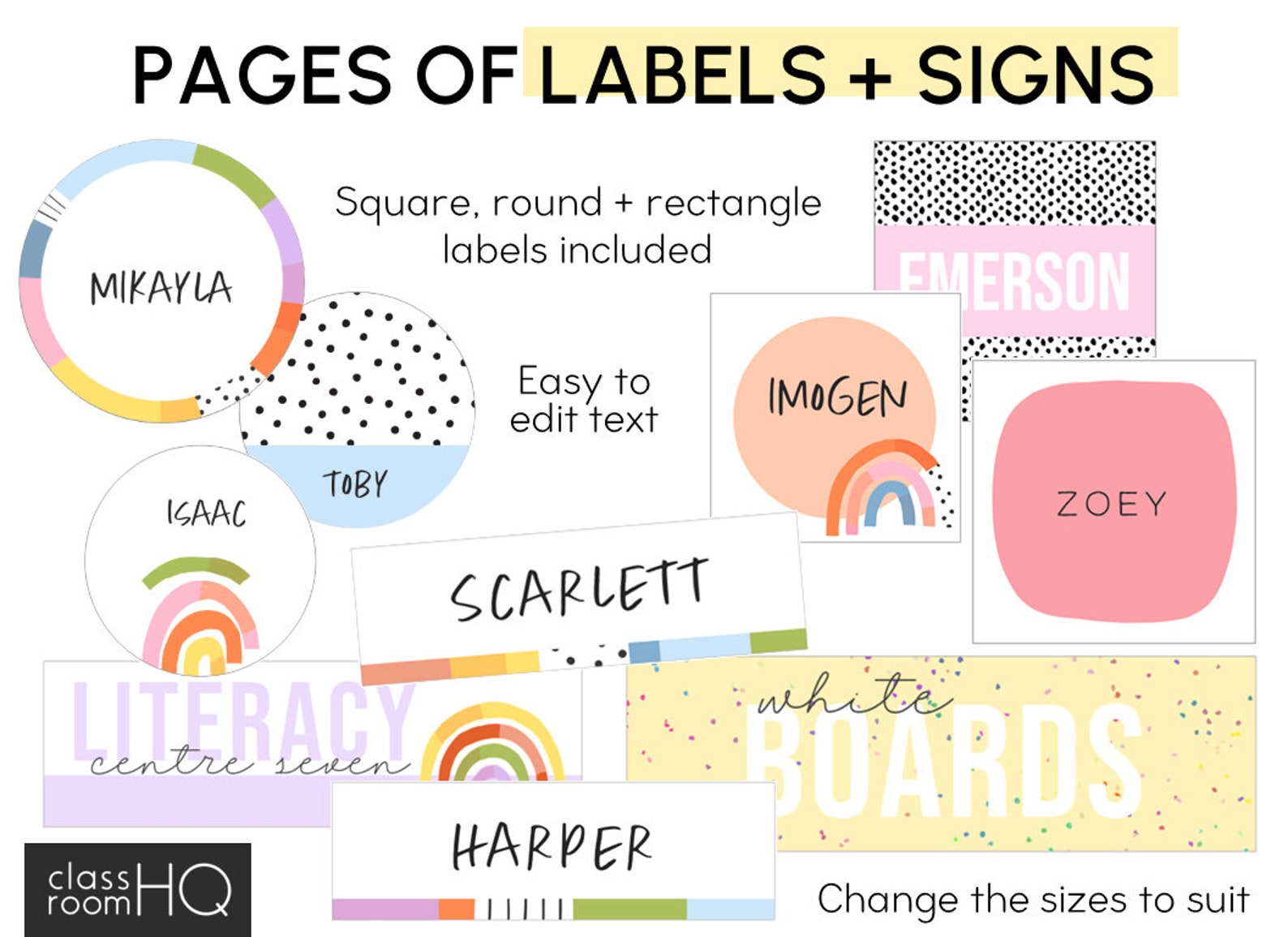 Editable Class Supply Labels, Signs and Posters Pack | OVER THE RAINBOW ...