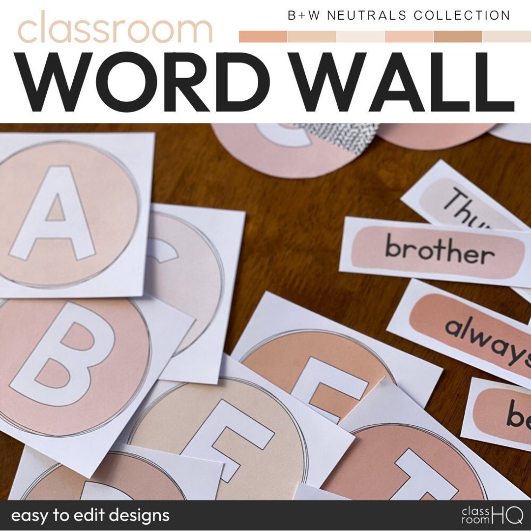 Neutral Classroom Decor Editable Word Wall Pack | B+W NEUTRALS ...