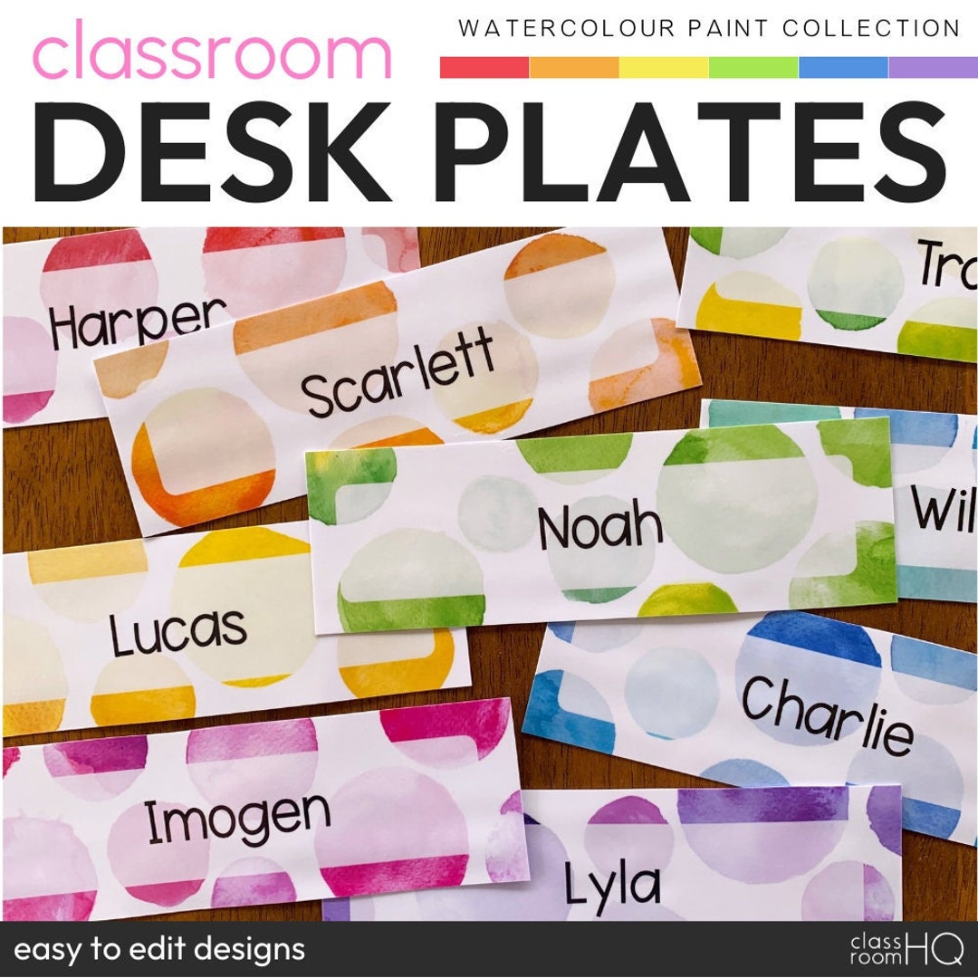 Watercolor Rainbow Theme Classroom Decor Editable Student Desk Labels ...