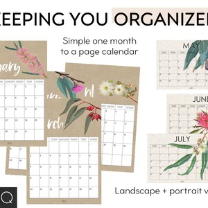 AUSSIE FLORA Simple One Month to a Page Printable Calendar | Australian ...
