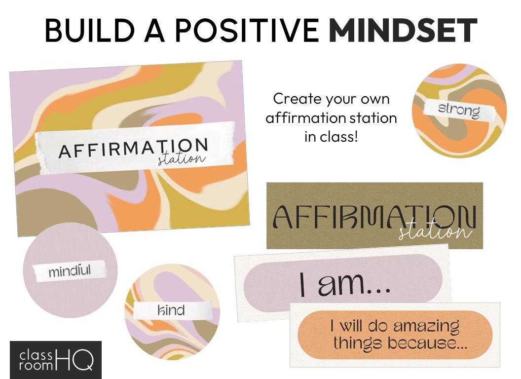 Groovy Vintage Retro Theme Classroom Decor Affirmation Station Pack ...