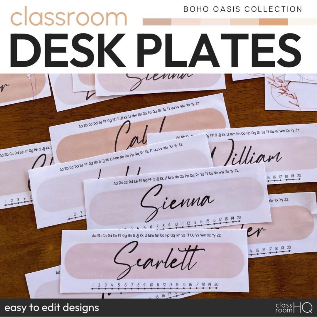 Calm Classroom Decor Neutral Class Theme Student Desk Plates | BOHO ...