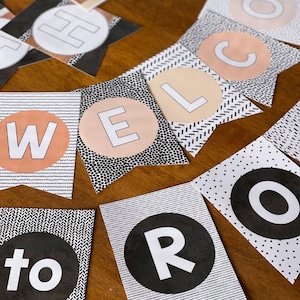 Neutral Classroom Decor Editable Bulletin Board Bunting Pack | B+W ...