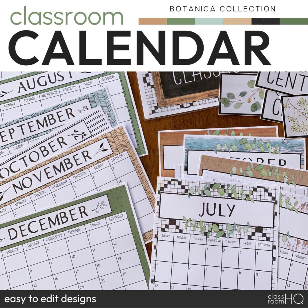 Classroom Calendar Printable | Monthly Calendar Display | Neutral ...