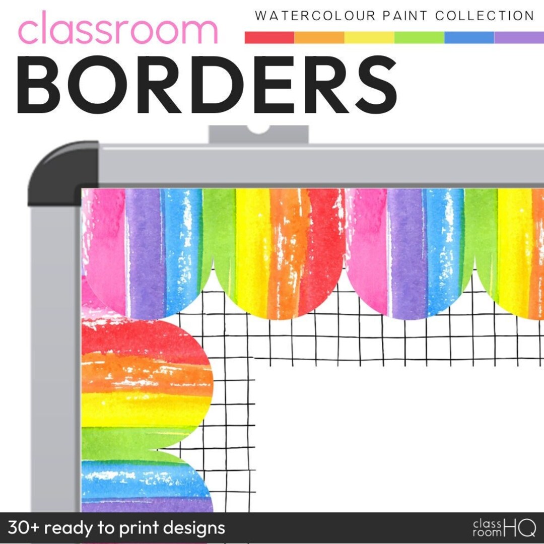 Watercolor Rainbow Theme Classroom Decor Bulletin Board Borders Trim ...