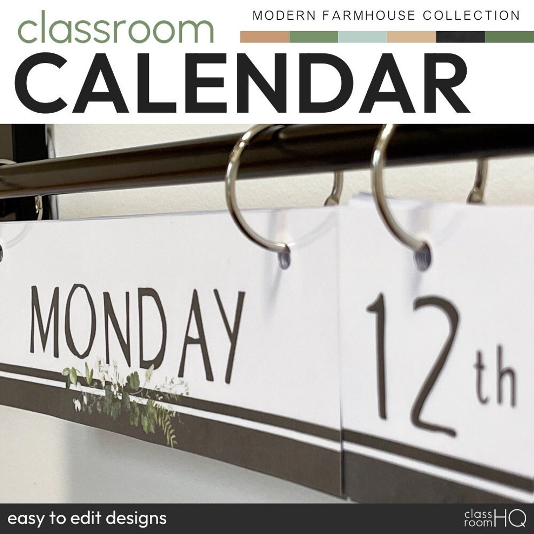 Botanical Greenery Theme Classroom Decor Editable Flip Calendar ...