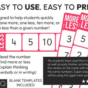 Number Sense Cards, Math Activity, 1 More 1 Less (digital Download) - Etsy