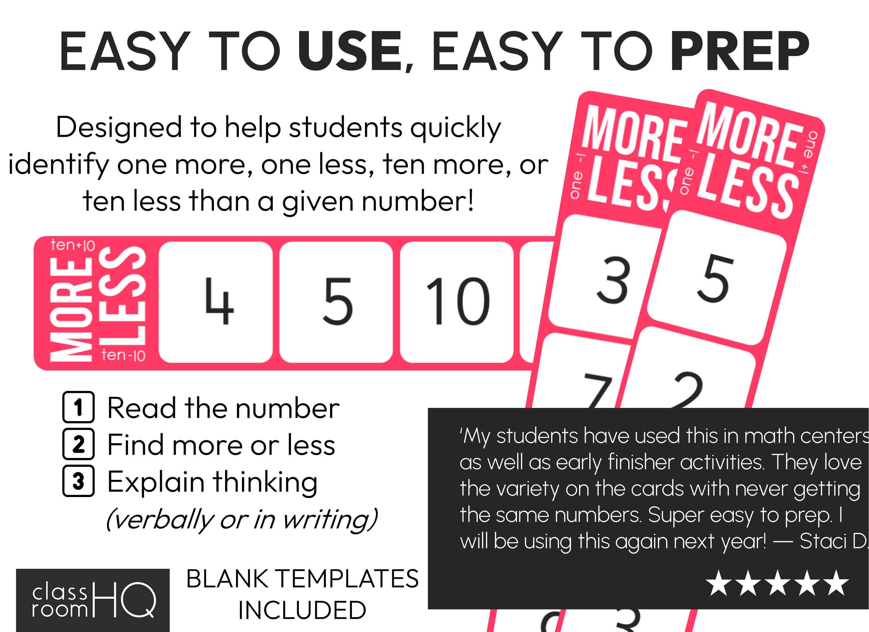 Number Sense Cards, Math Activity, 1 More 1 Less (digital Download) - Etsy