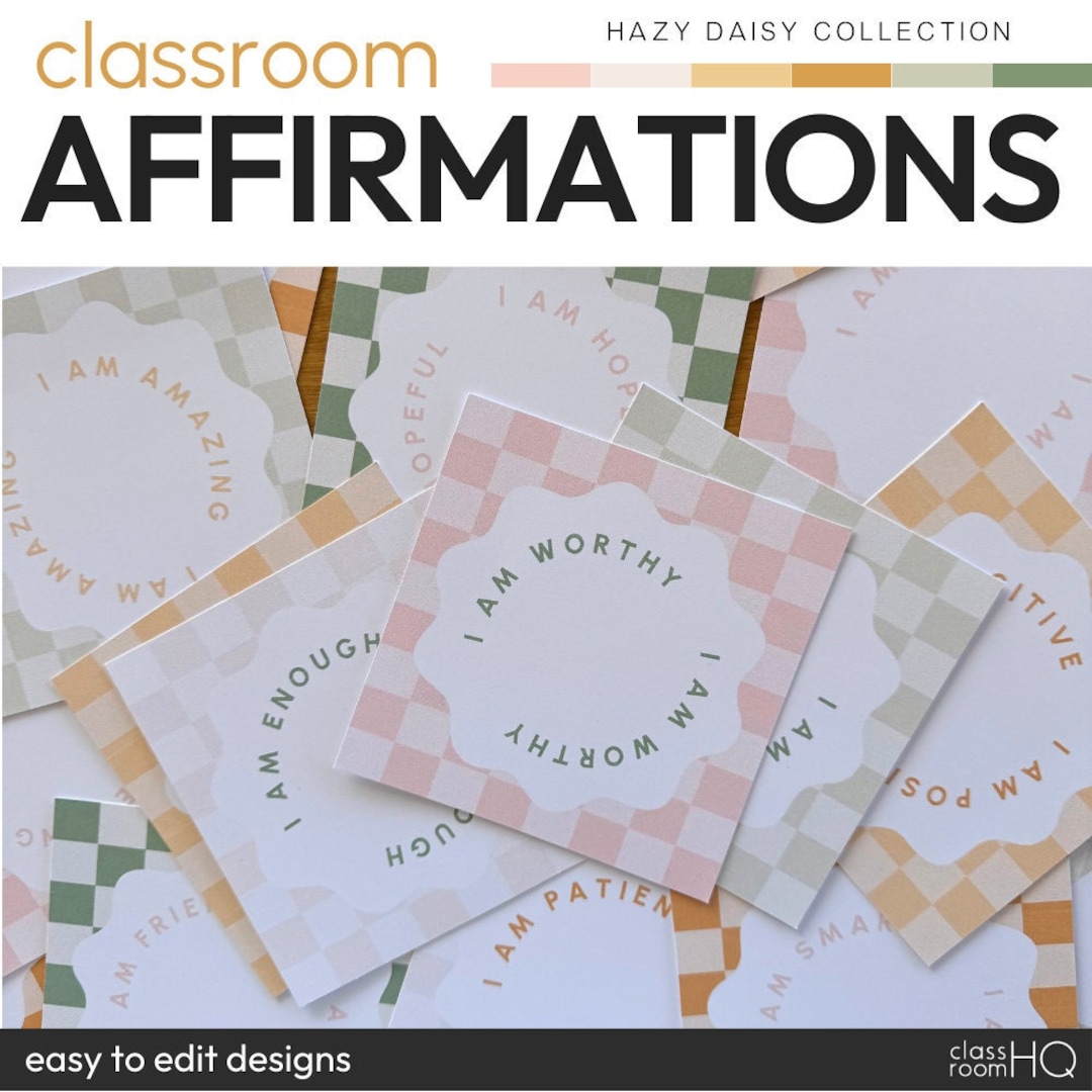 Vintage Retro Daisy Calm Classroom Theme Editable Affirmation Station ...