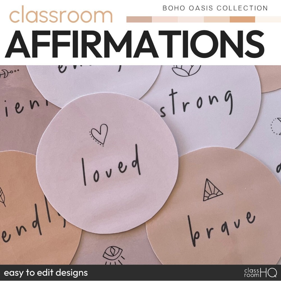 Calm Classroom Decor Neutral Class Theme Affirmation Station Pack ...