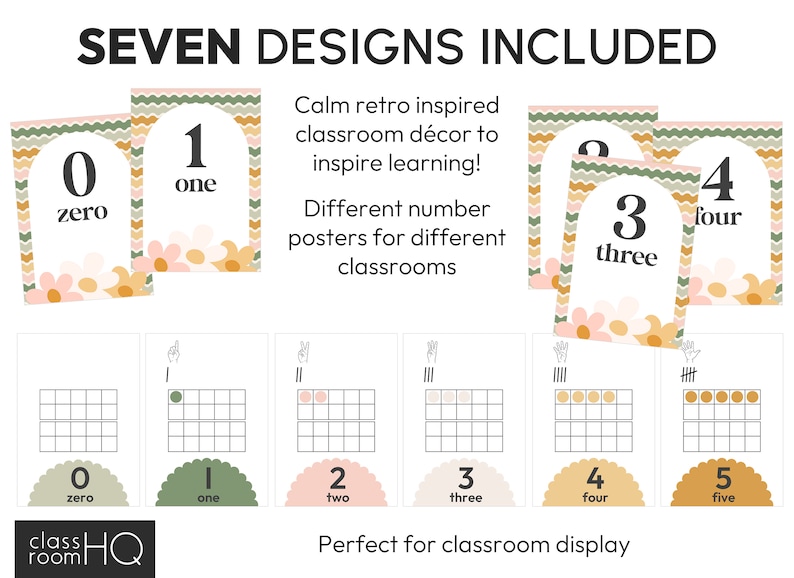 Vintage Retro Daisy Calm Classroom Theme Editable Number Posters HAZY ...