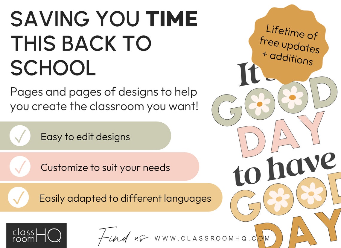 Vintage Retro Daisy Theme Editable Class Door Decor and Bulletin Board ...