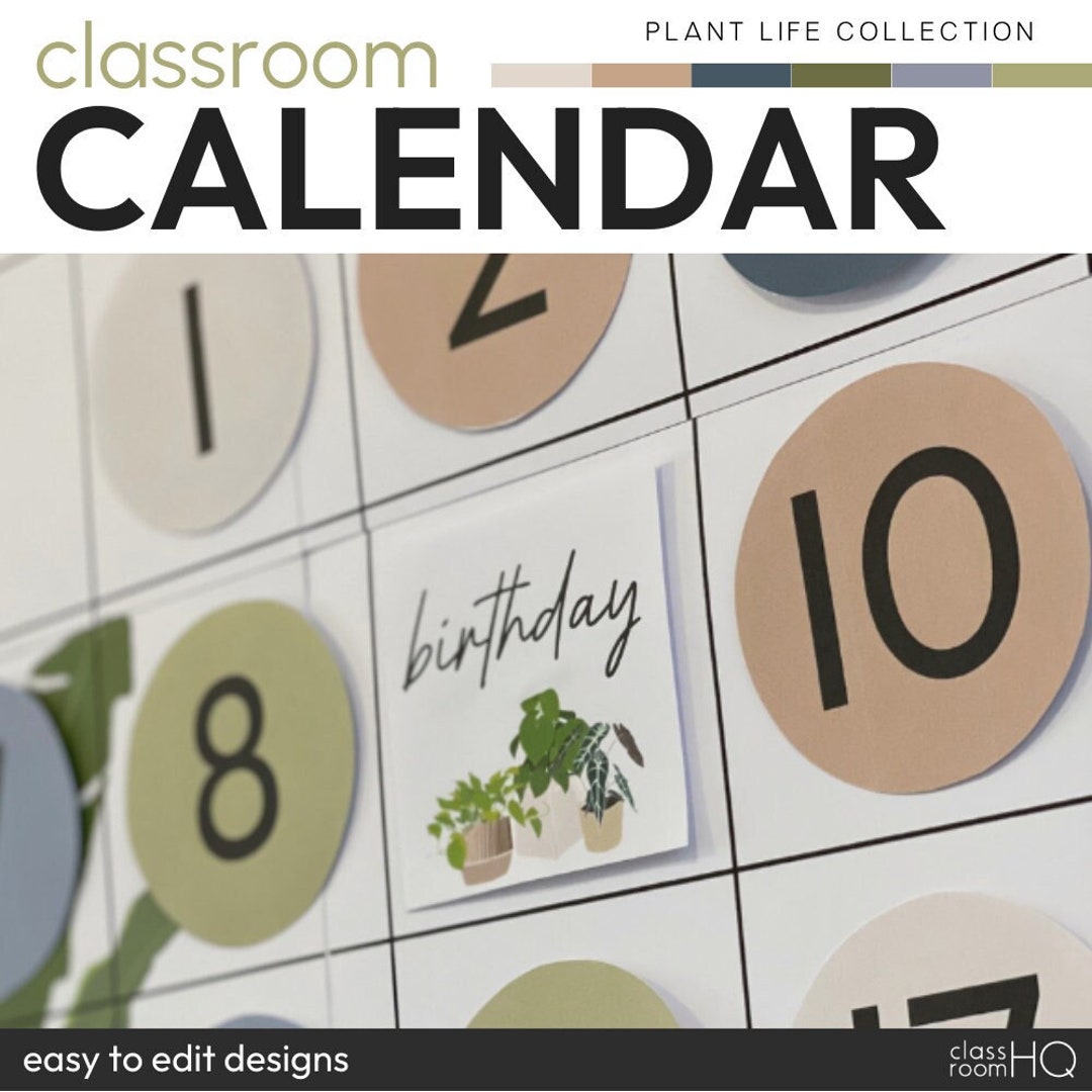 PLANT LIFE Classroom Calendar | Leafy Potted Indoor Plant Classroom ...