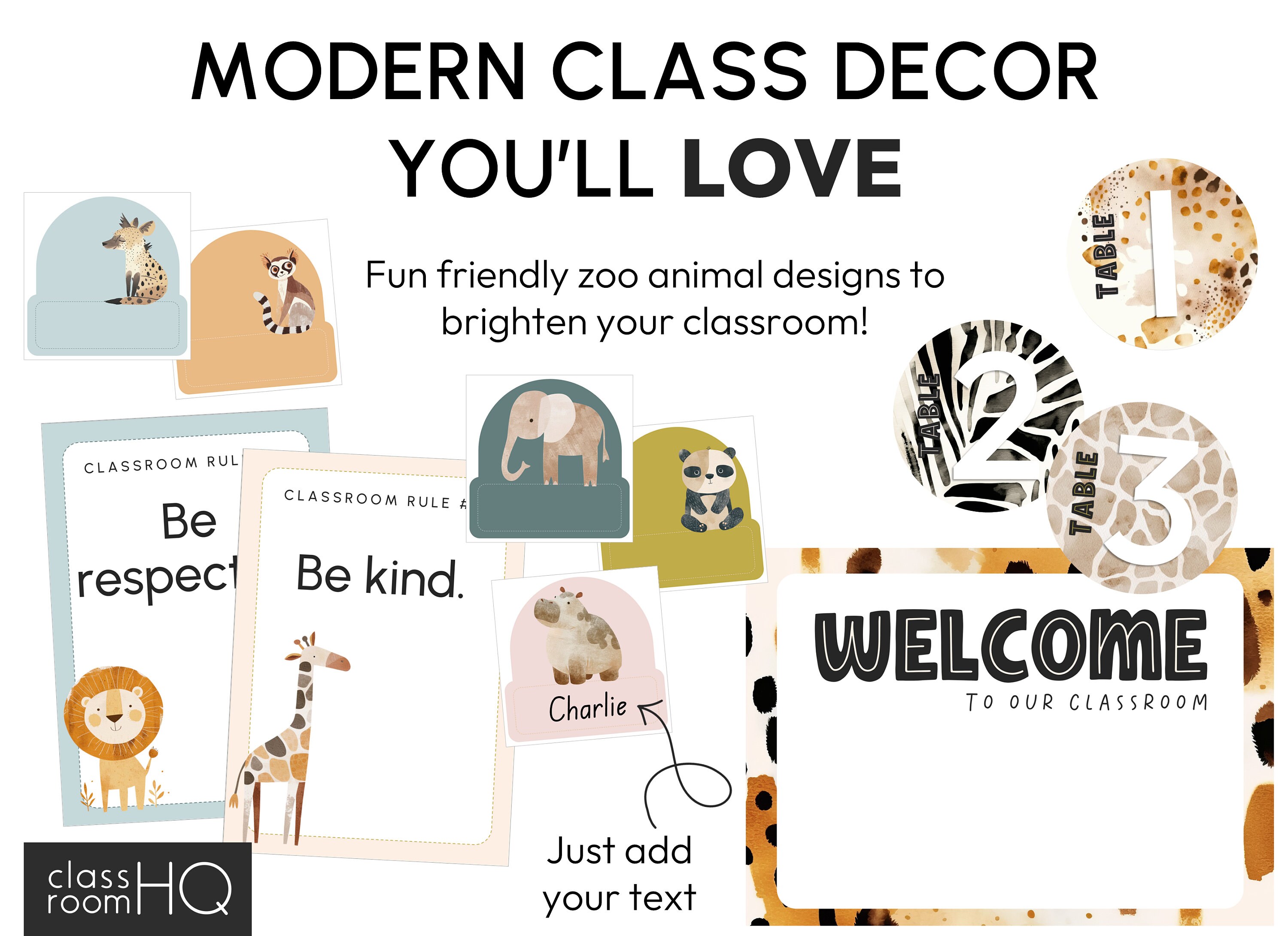 Zoo Animal Theme Classroom Decor Class Labels + Signs Pack | ZOO TALES ...