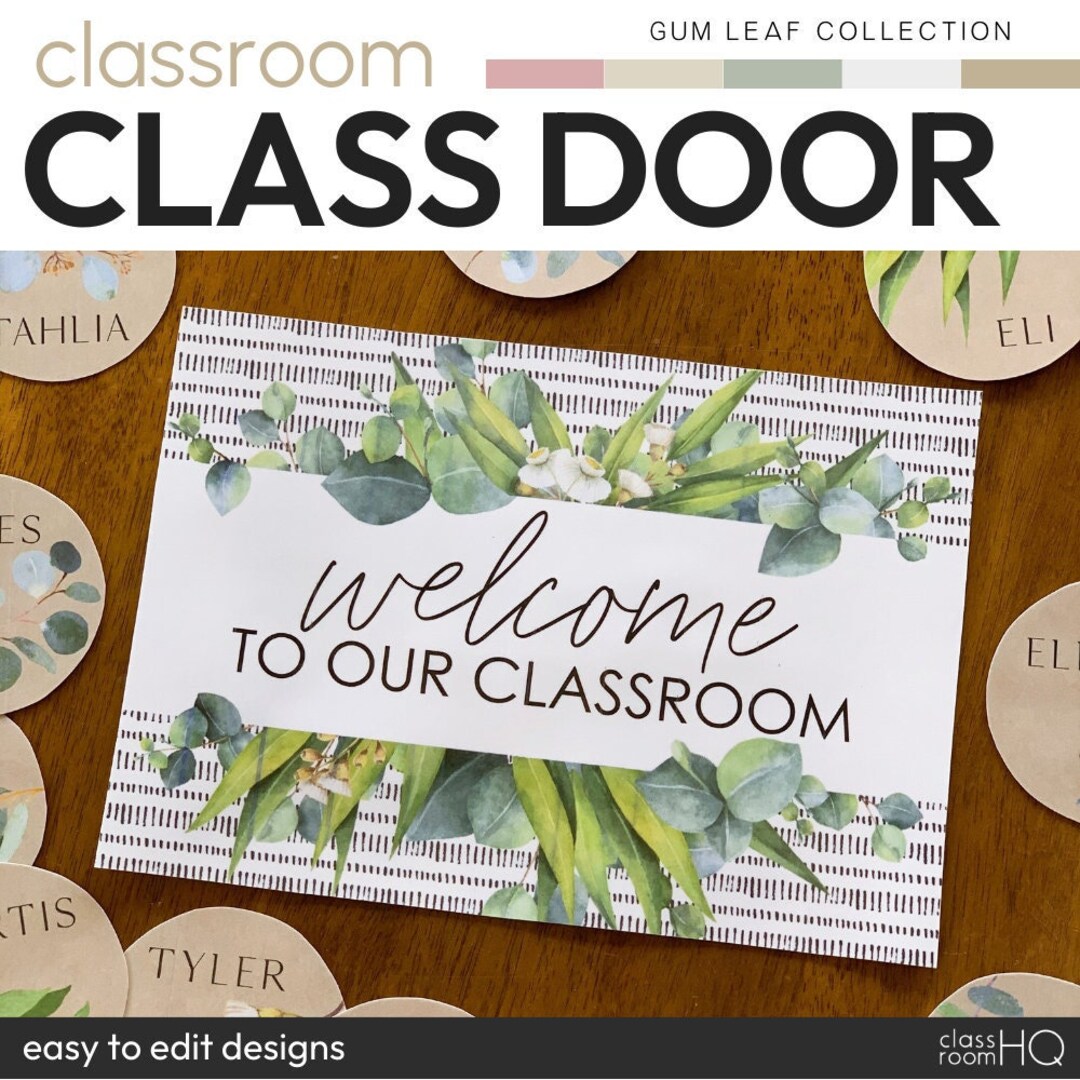 Australian Eucalyptus Class Theme Editable Class Door Decor + Bulletin ...