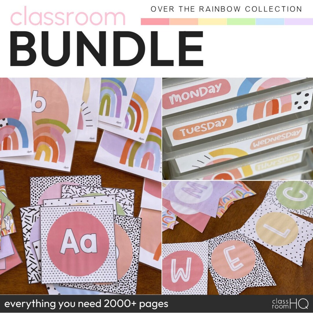 Pastel Modern Rainbow Classroom Decor Bundle | OVER THE RAINBOW ...
