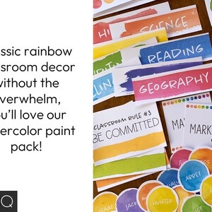 Watercolor Rainbow Theme Classroom Decor Class Labels + Signs Pack ...