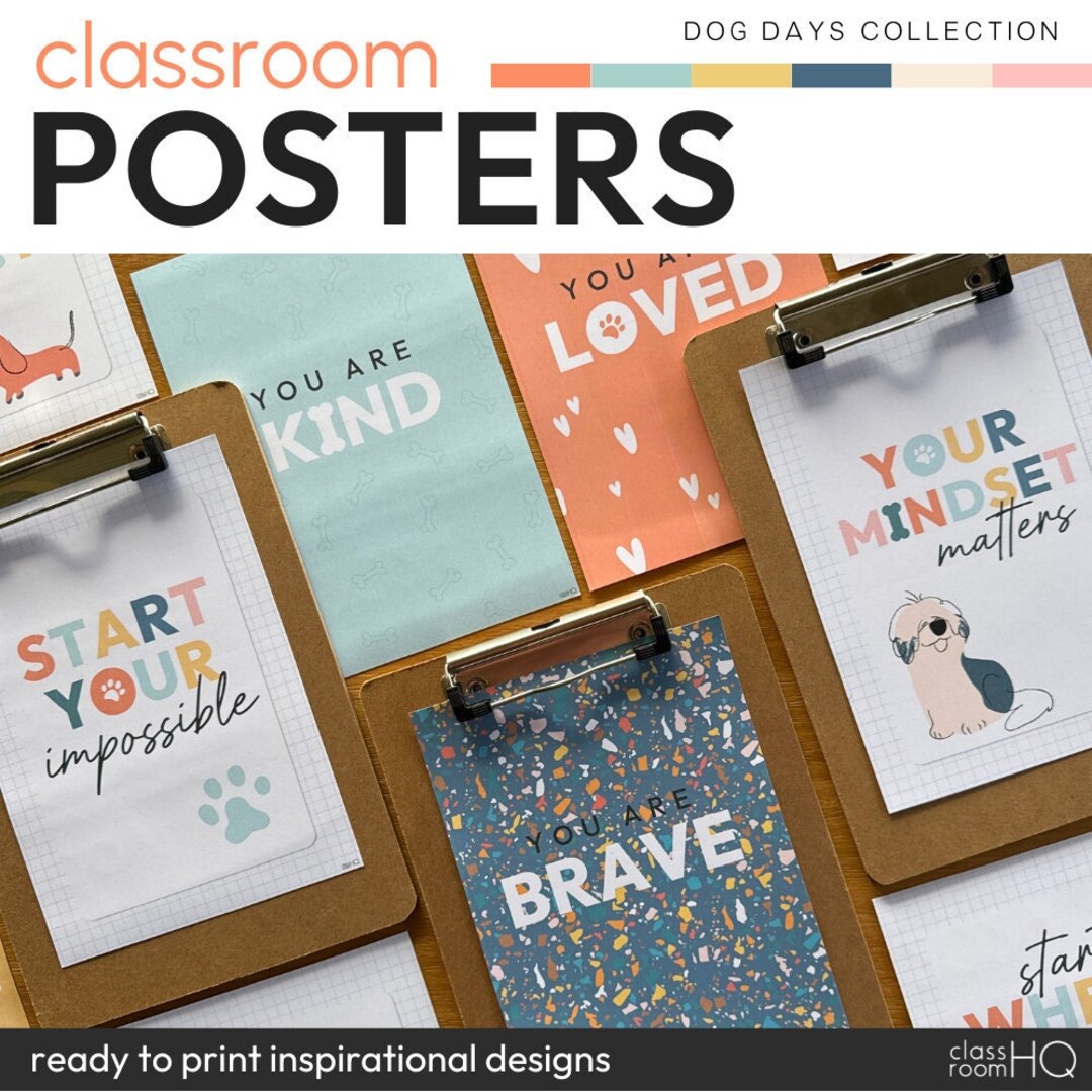 Dog Themed Inspirational Classroom Posters DOG DAYS Classroom Decor ...