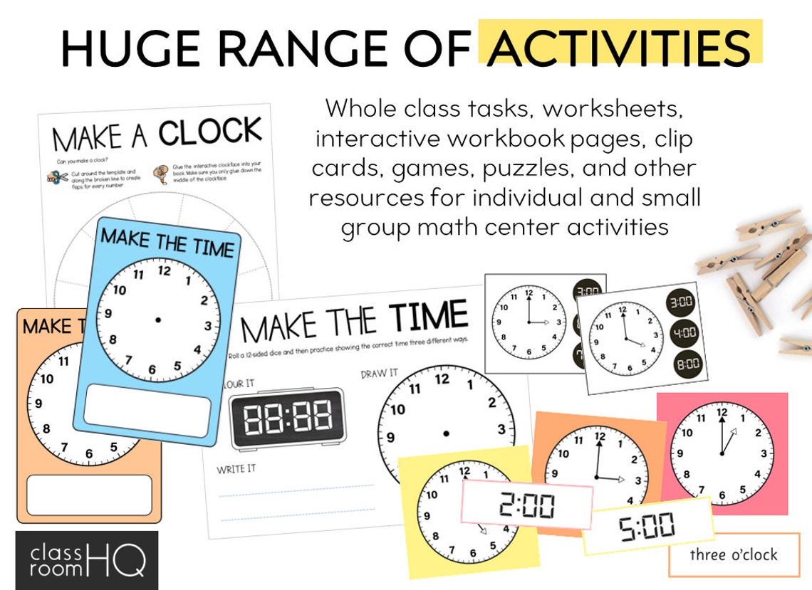 Telling Time Hour and Half Hour Time Pack - Etsy