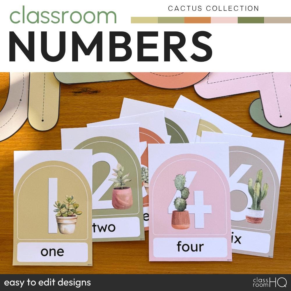 Editable Number Posters | CACTUS Classroom Decor | Modern Earthy Calm ...