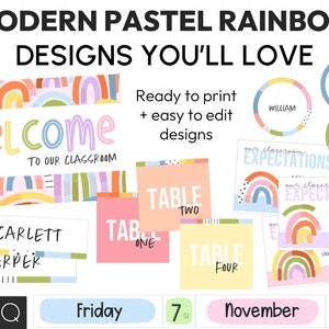 Pastel Modern Rainbow Classroom Decor Bundle | OVER THE RAINBOW ...