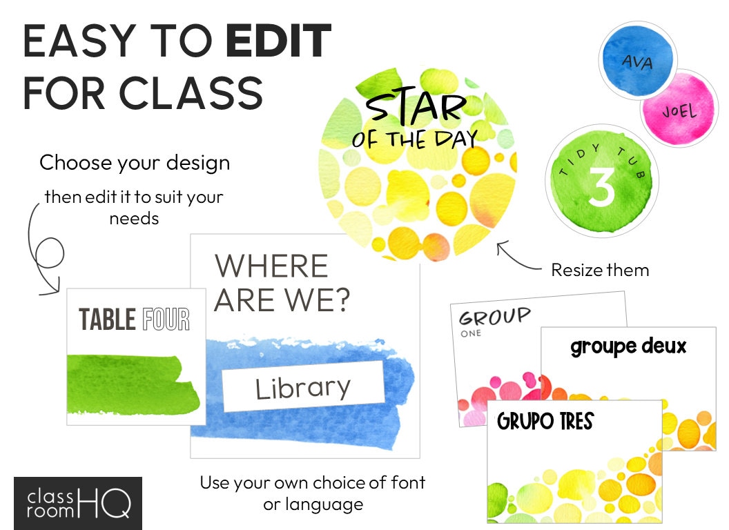Watercolor Rainbow Theme Classroom Decor Class Labels + Signs Pack ...