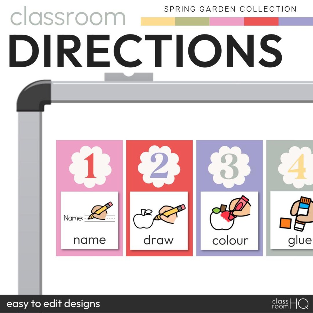 SPRING GARDEN Classroom Visual Direction Cards: Modern Pastel Decor ...