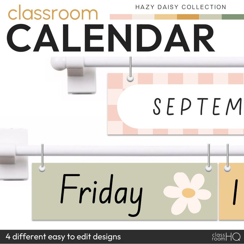 Calm Retro Theme Editable Flip Calendar HAZY DAISY Classroom Decor by ...