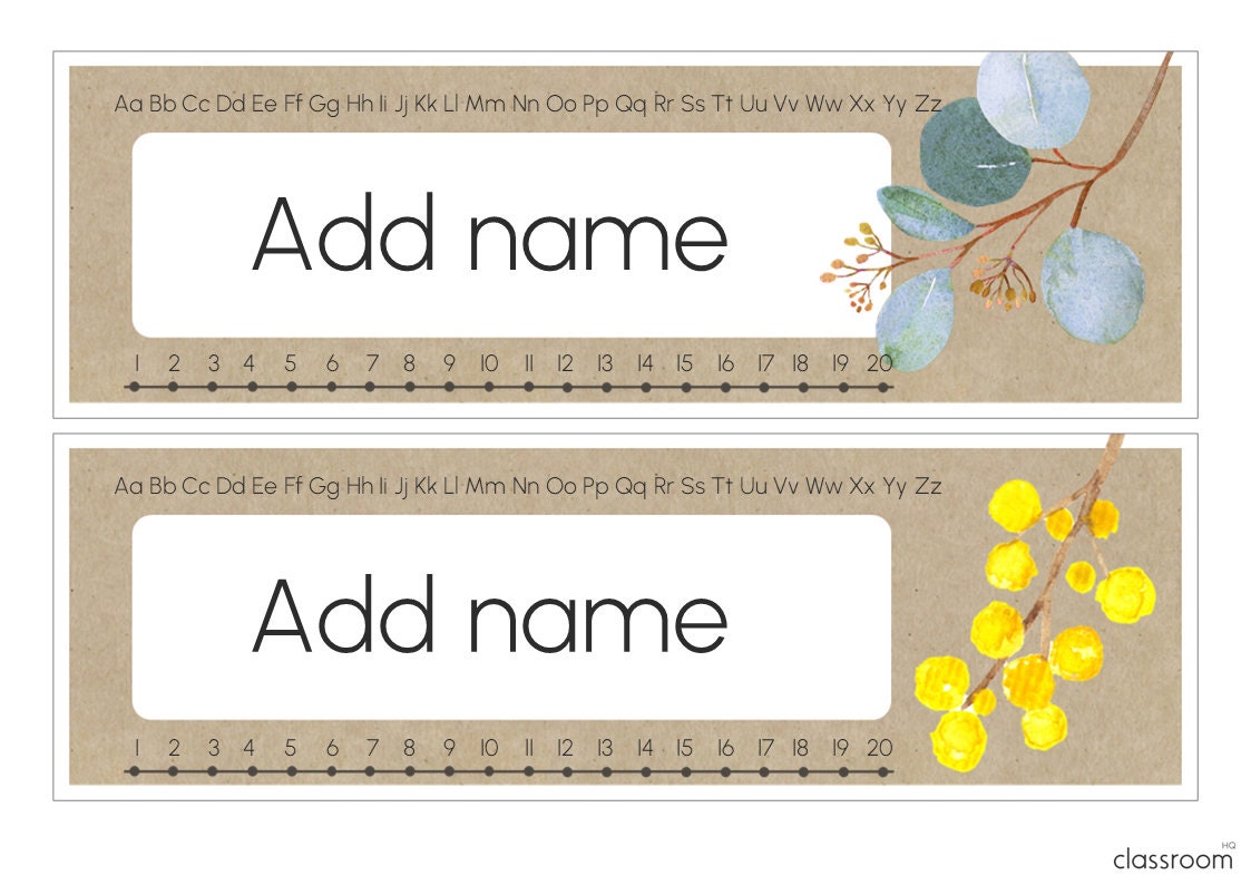 Eucalyptus Australian Theme Editable Student Desk Plate Labels GUM LEAF ...