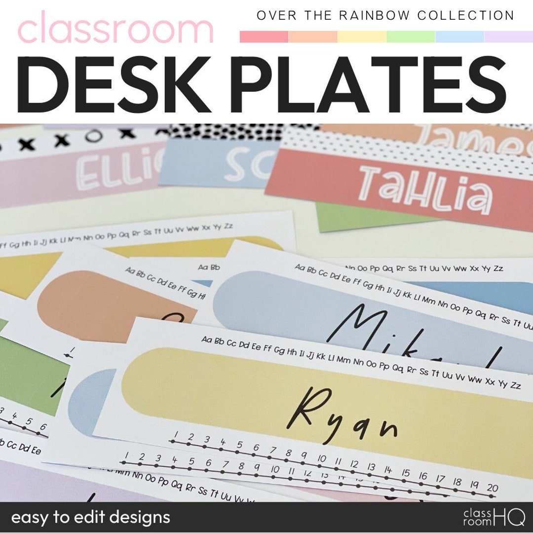 Pastel Modern Rainbow Classroom Decor Editable Student Desk Plates ...