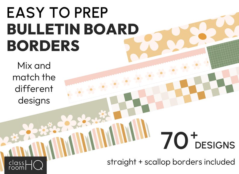 Calm Retro Daisy Editable Bulletin Board Borders HAZY DAISY Classroom ...