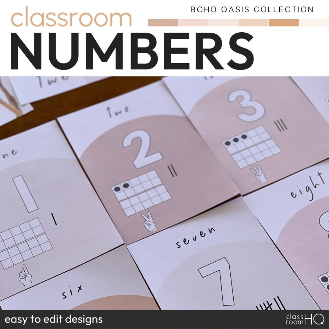 Calm Classroom Decor Neutral Class Theme Number Posters | BOHO OASIS ...