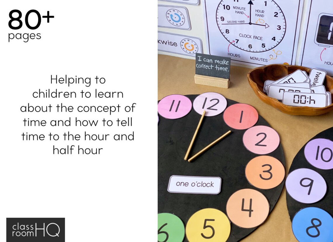 Telling Time Hour and Half Hour Time Pack - Etsy