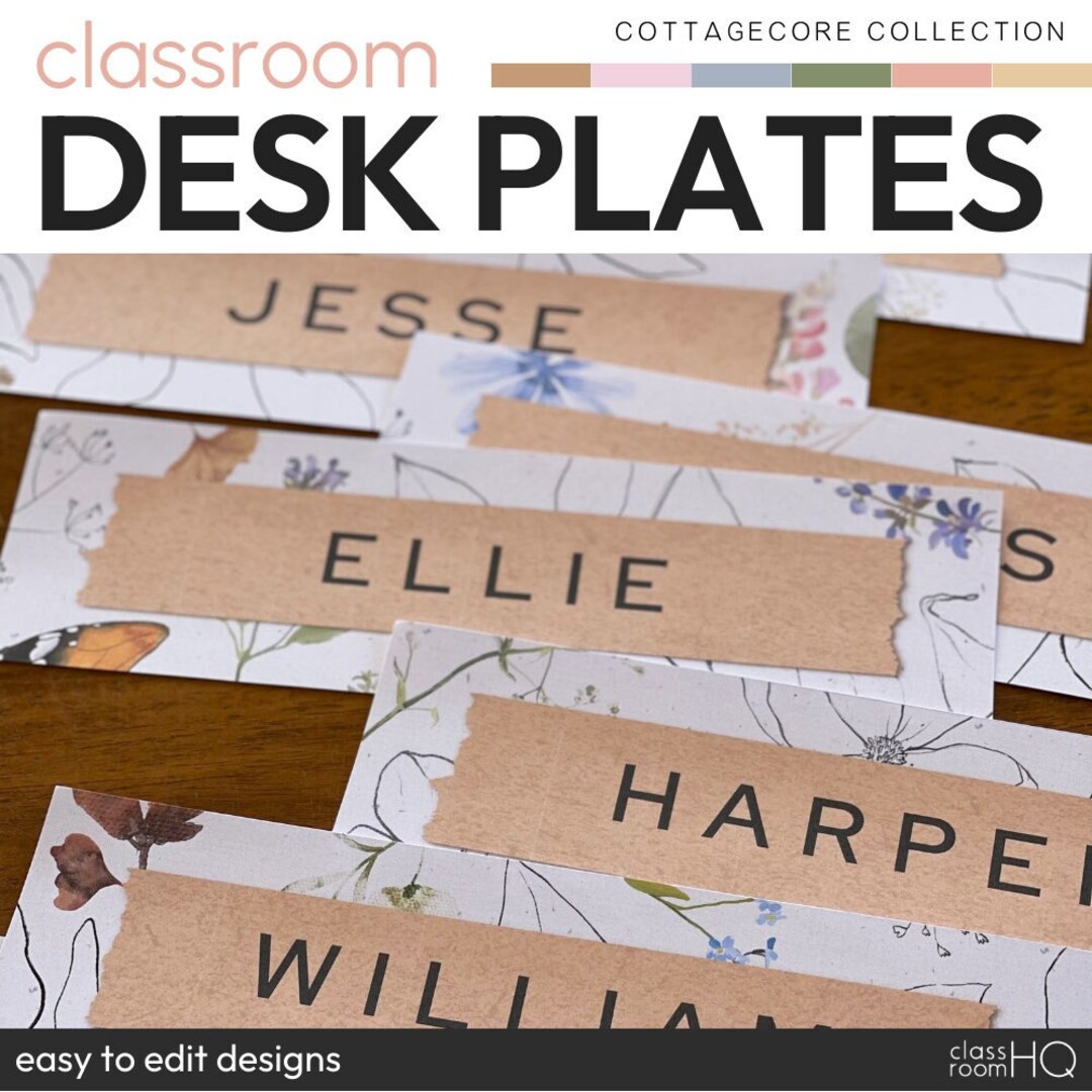 Vintage Cozy Natural Theme Classroom Decor Editable Student Desk Plates ...