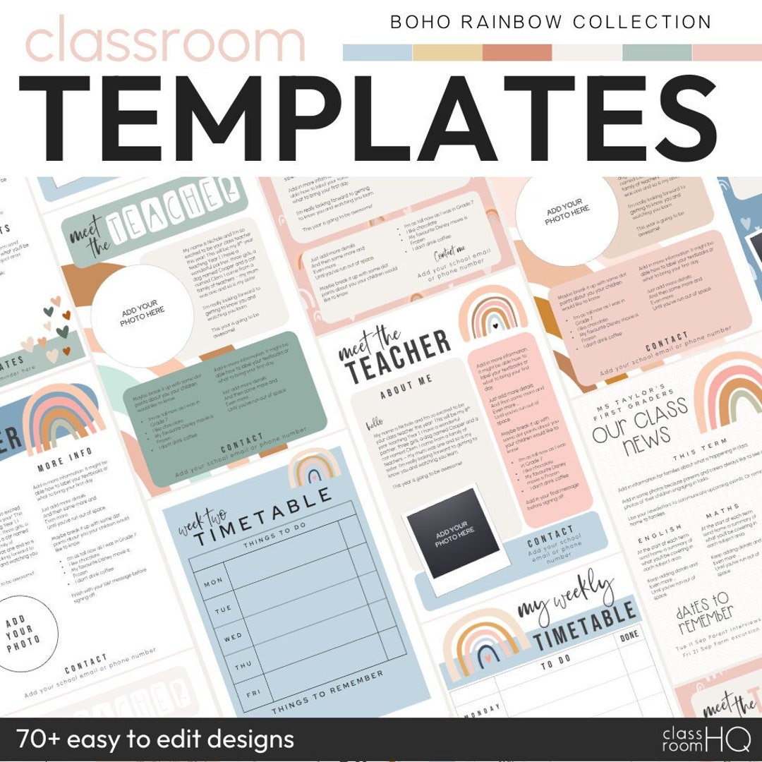 Modern BOHO RAINBOW Editable Meet the Teacher Templates & Class ...