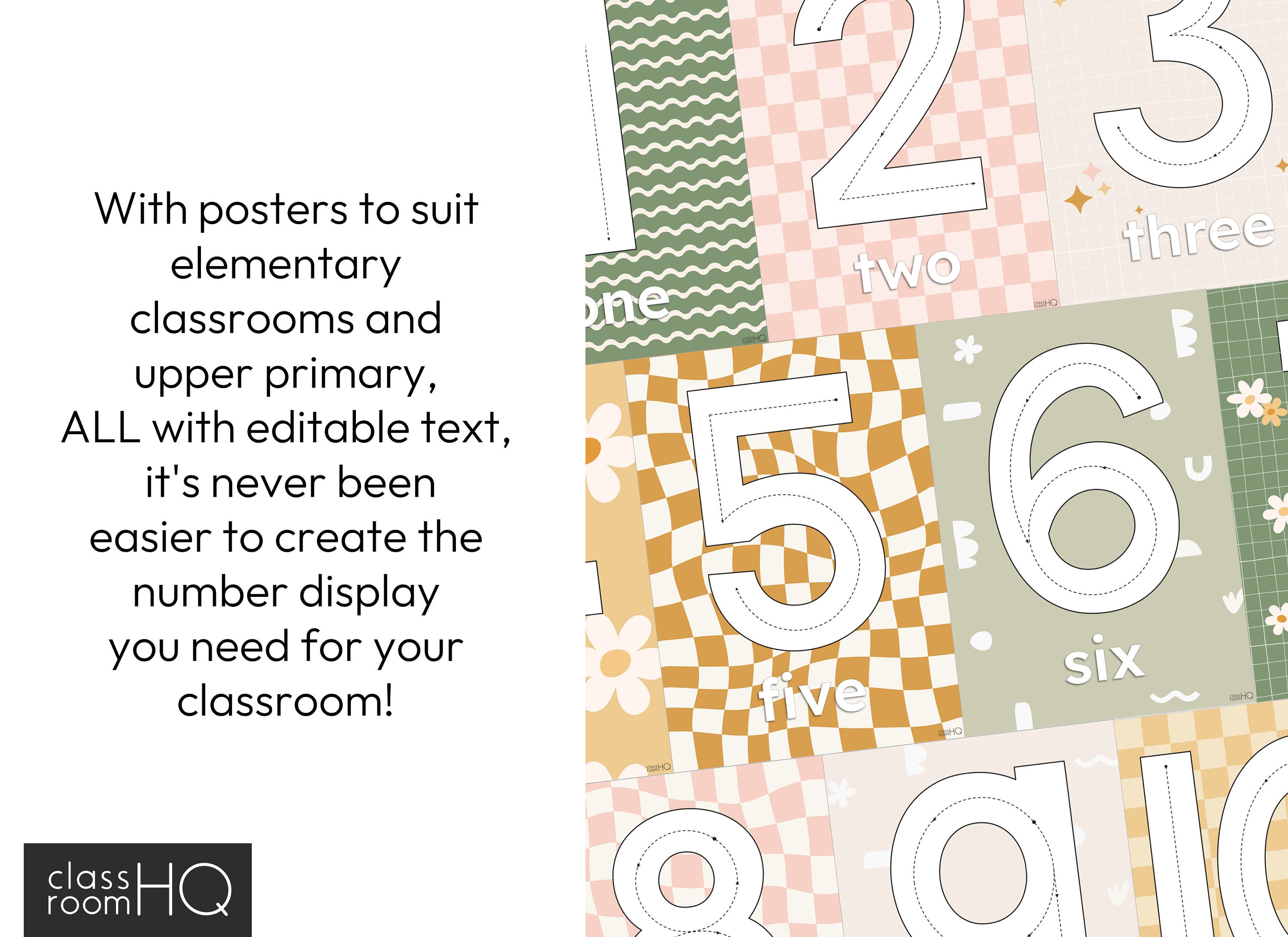 Vintage Retro Daisy Calm Classroom Theme Editable Number Posters HAZY ...