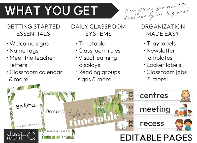 Editable Botanical Classroom Decor Starter Pack | Neutral Eucalyptus ...