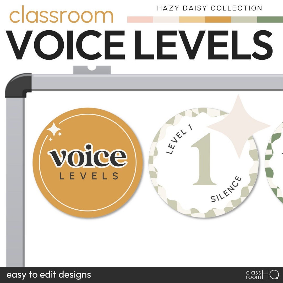 Vintage Retro Daisy Calm Class Theme Editable Voice Level Posters ...