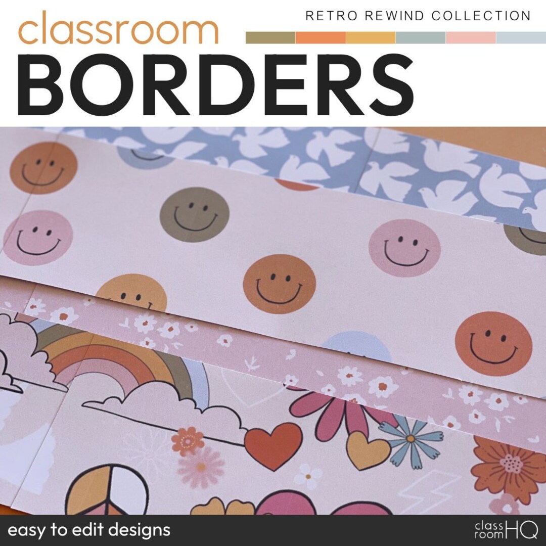 Retro Theme Vintage Rainbow Classroom Decor Bulletin Board Borders ...