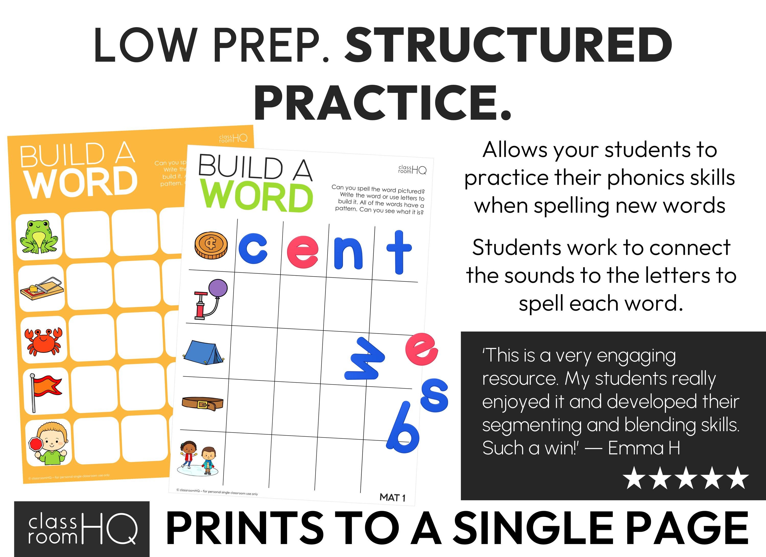 Build A Word CVC CVCC CCVC Cvce Word Work Phonics Pack - Science of ...