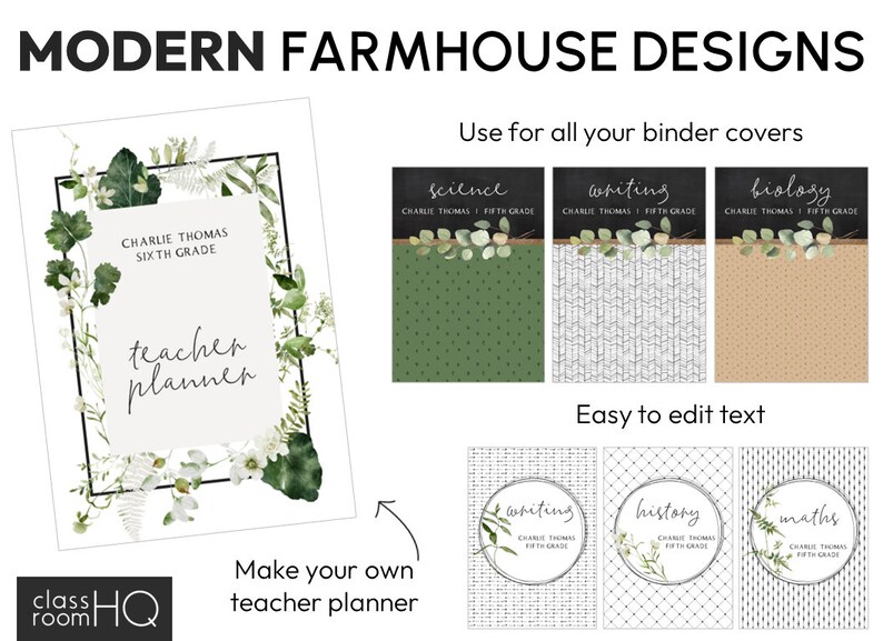 Rustic Farmhouse Classroom Decor Editable Binder Covers + Student Book ...