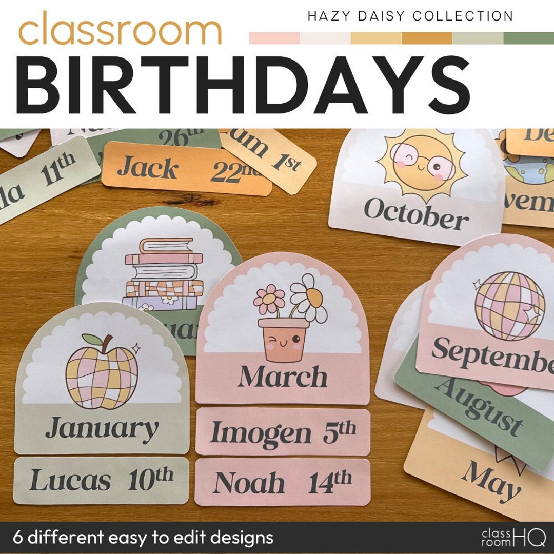 Vintage Retro Daisy Theme Editable Bulletin Board Birthday Display HAZY ...