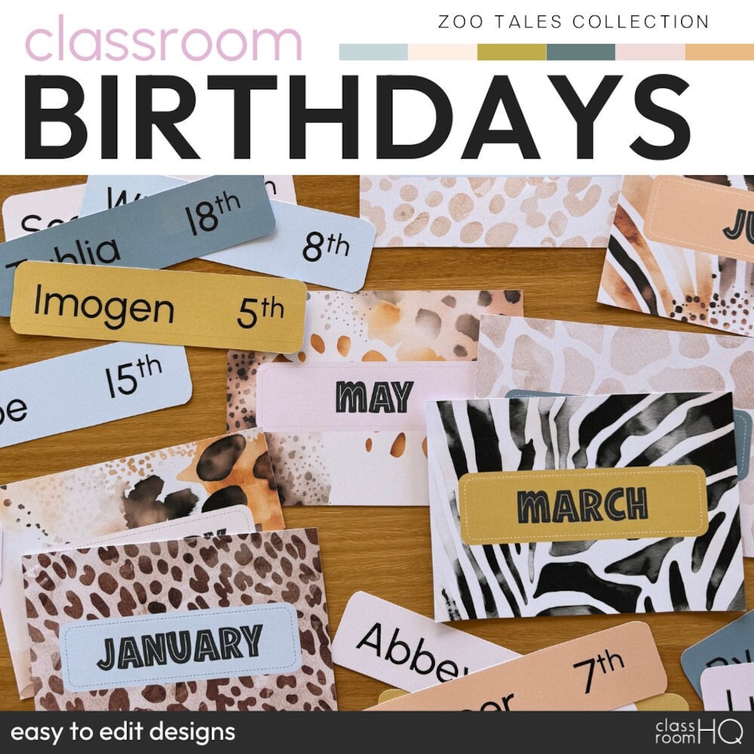 Wild Animal Zoo Theme Editable Class Birthday Bulletin Board Display ...
