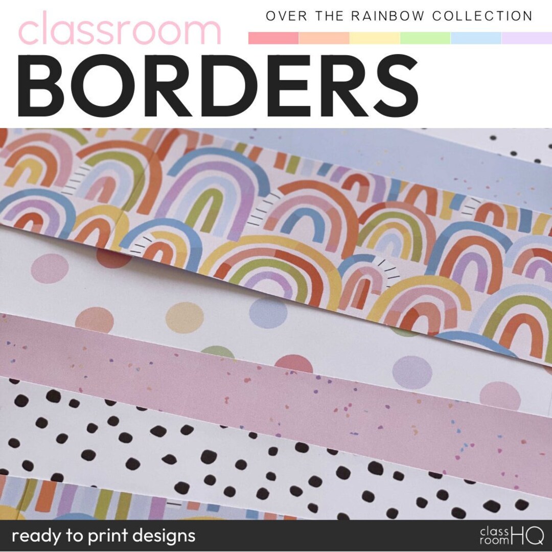 Pastel Modern Rainbow Classroom Decor Bulletin Board Borders | OVER THE ...